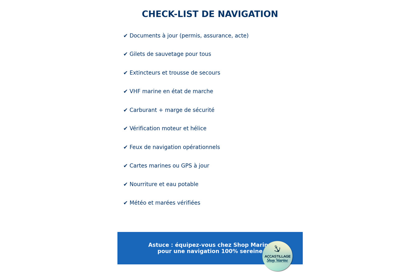 Check-lists navigation - accastillage shop marine by web media france